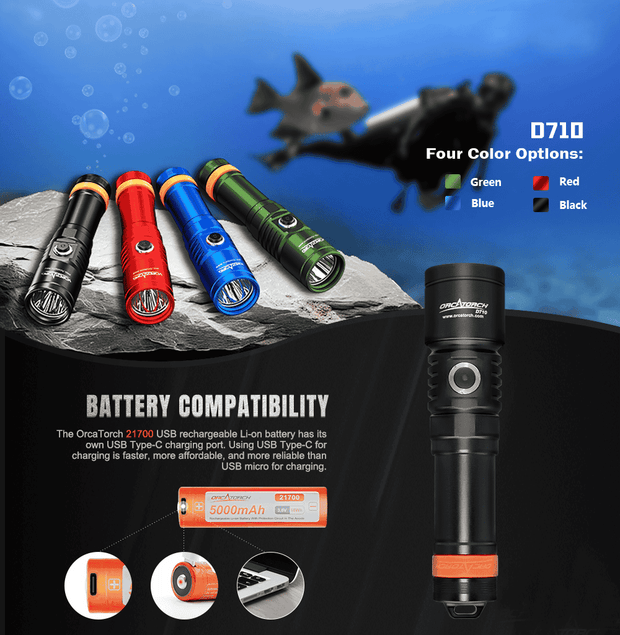 OrcaTorch D710 Max 3000 Lumens Small and Powerful Dive Light#N##N ...